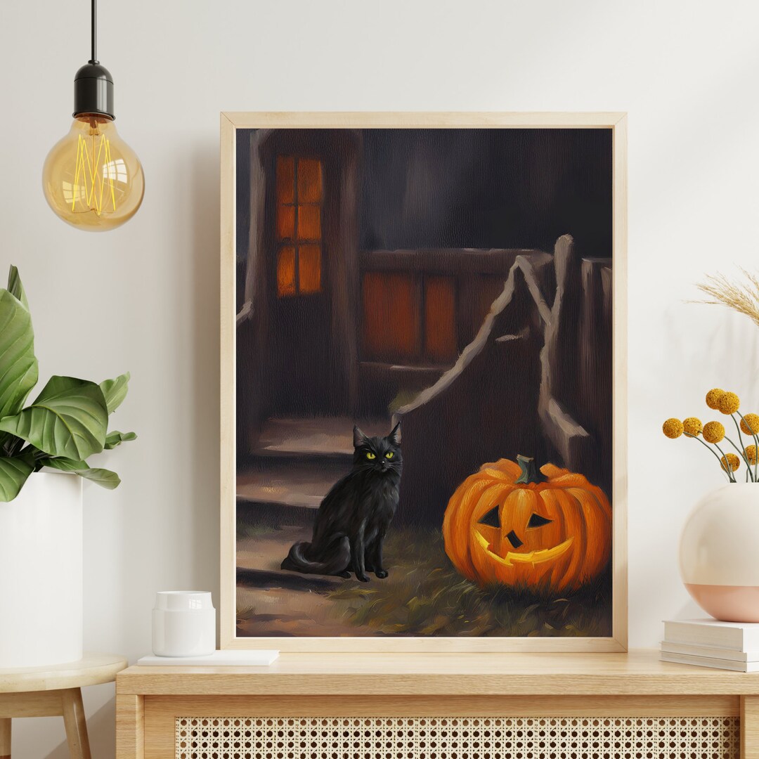 Halloween Black Cat Art, Black Cat Wall Art, Wall Print, Black Cat ...