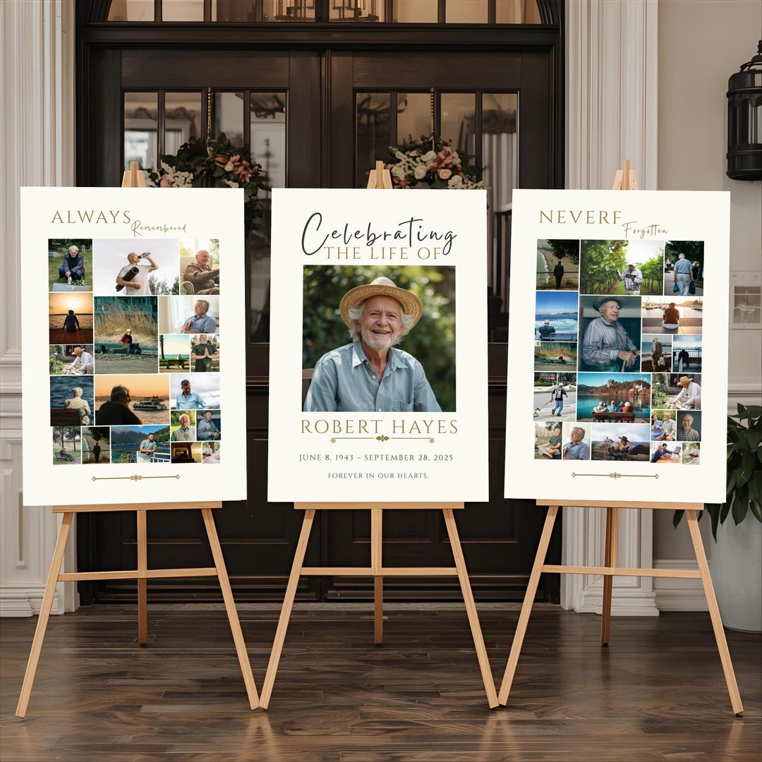 Funeral Photo Collage Template – Memorial Welcome Sign (canva Editable ...