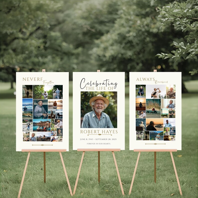 Funeral Photo Collage Template – Memorial Welcome Sign (canva Editable ...
