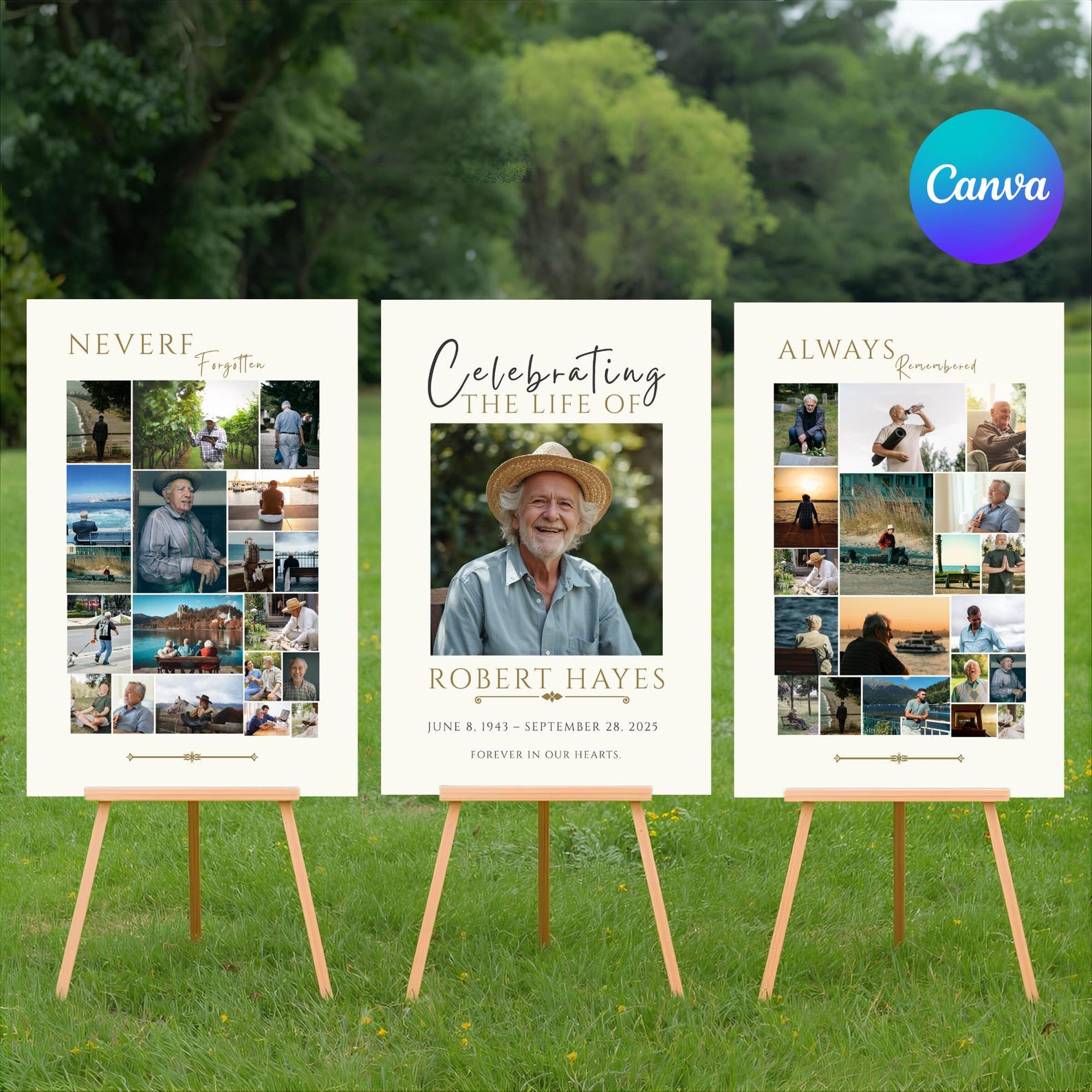 Funeral Photo Collage Template – Memorial Welcome Sign (canva Editable ...