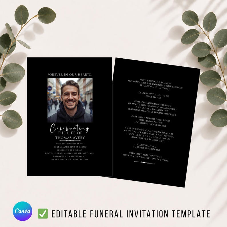 Editable Funeral Program Template, Celebration of Life Invitation ...
