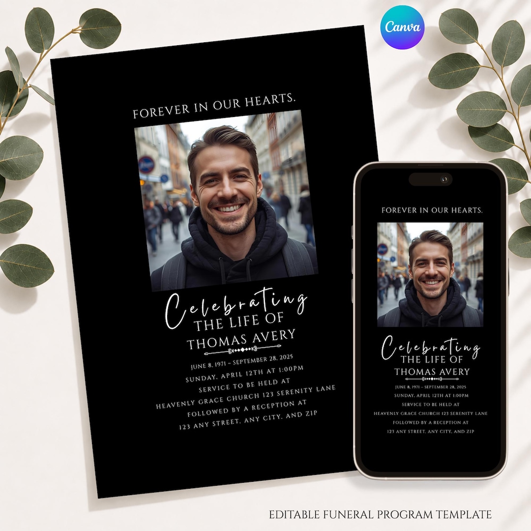 Editable Funeral Program Template, Celebration of Life Invitation ...