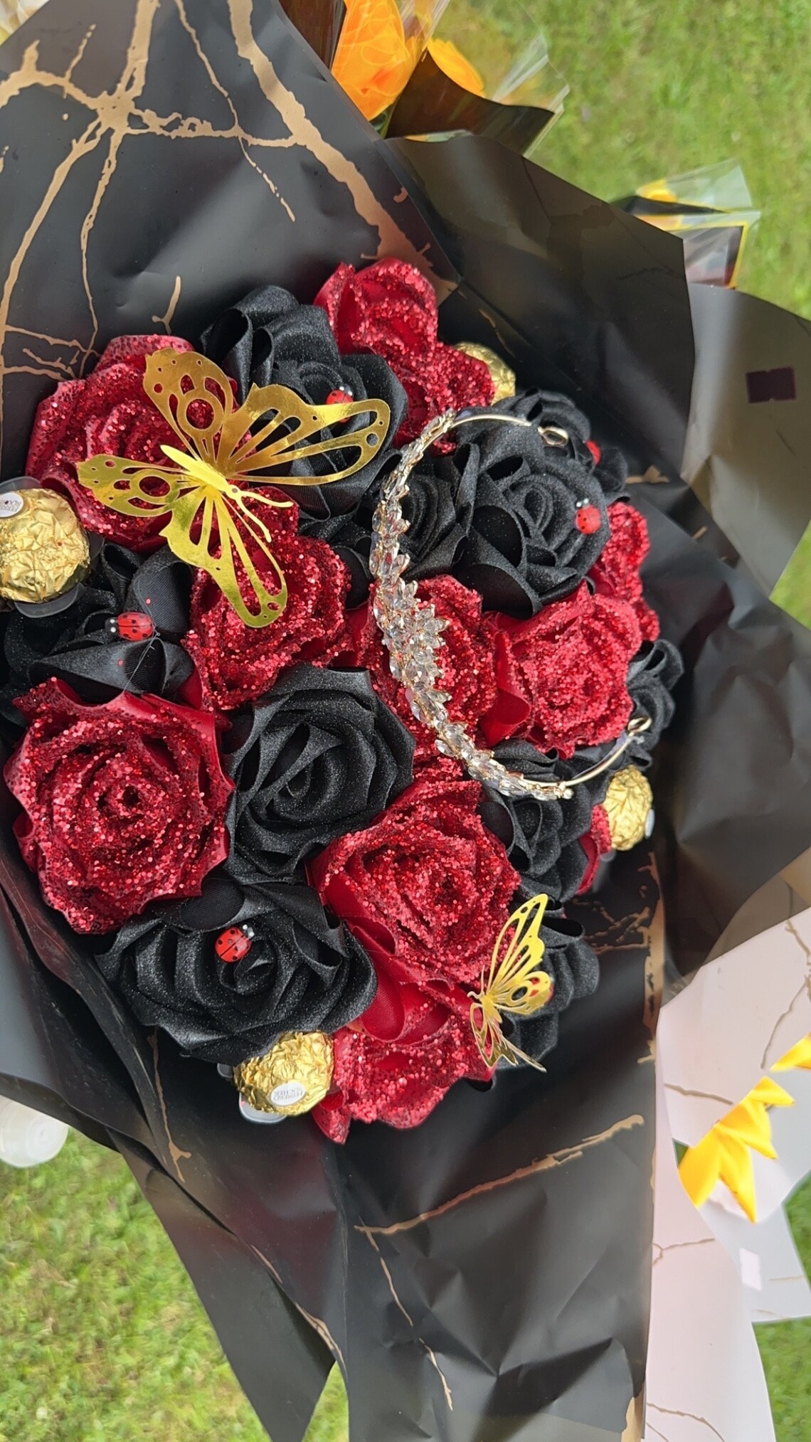 Glitter Ribbon Roses With Crown, Lady Bugs, Butterflies, and Ferrero ...
