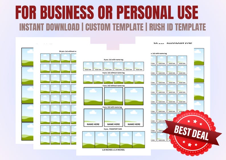 Rush ID Editable Template 1x1 2x2 Passport for Printing Business or ...