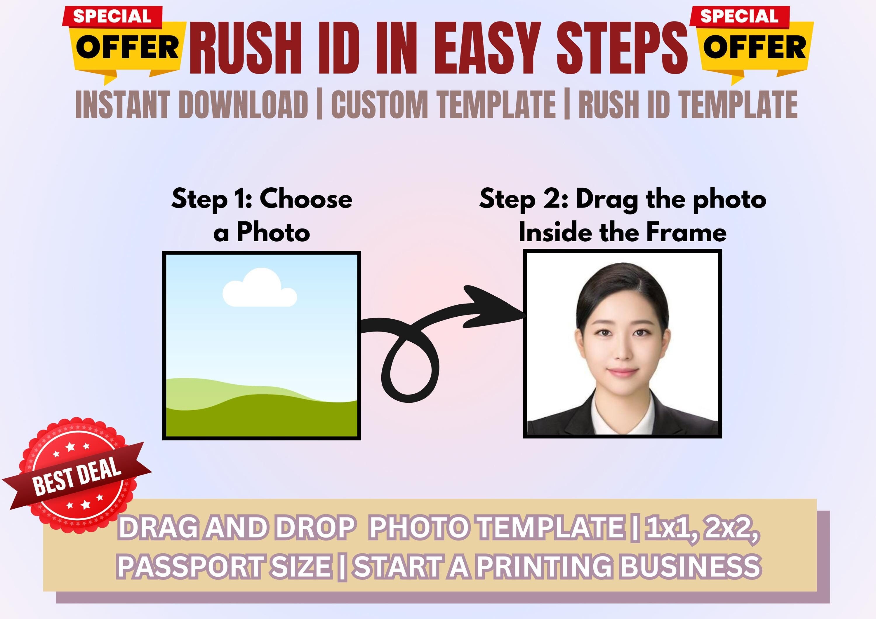 Rush ID Editable Template 1x1 2x2 Passport for Printing Business or ...
