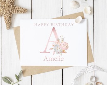 Monogram Personalised Birthday Card Feminine Floral BC64 - Etsy UK