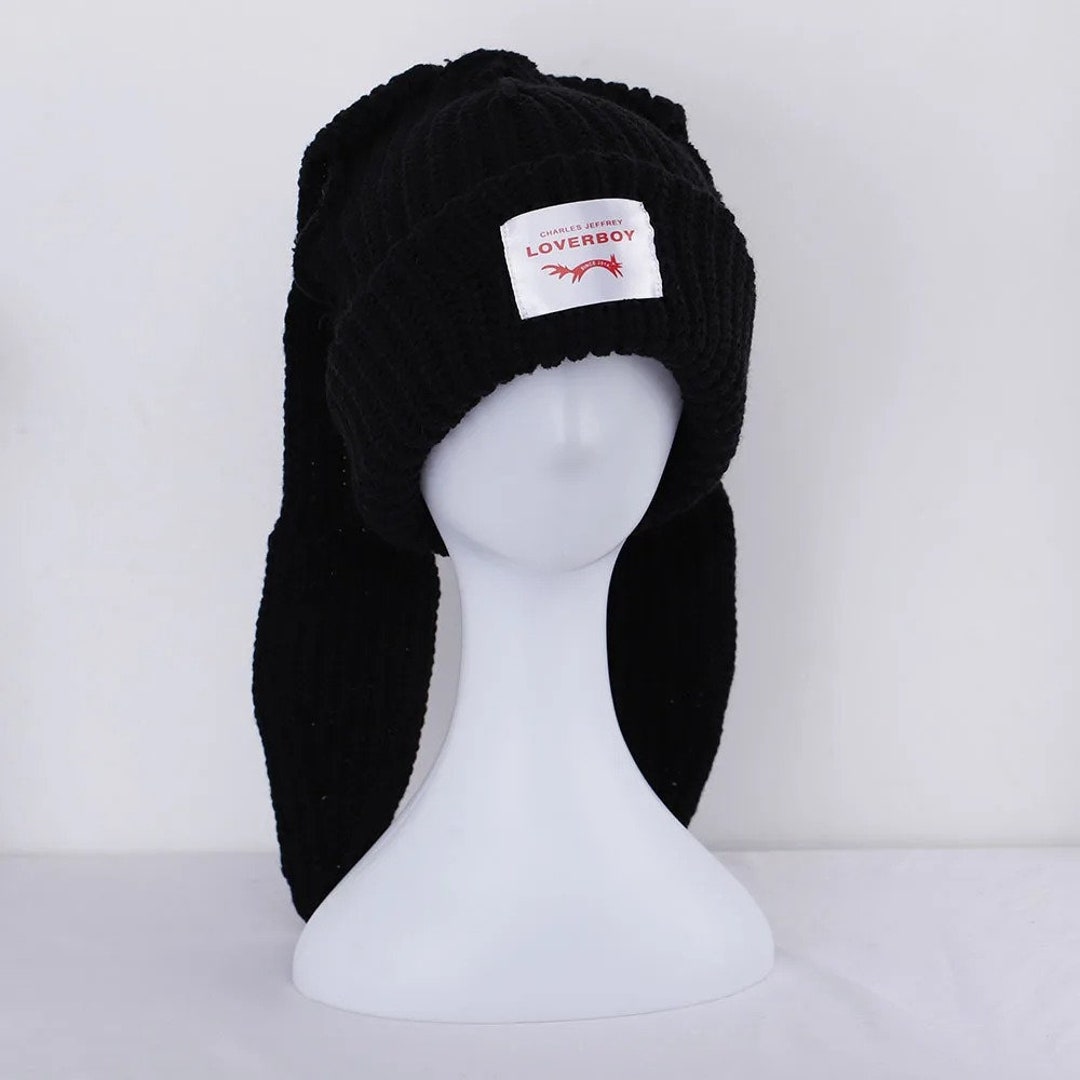 Women's Panama Rabbit Long Ears Knit Baotou Hat Cute Thick Warm Winter ...