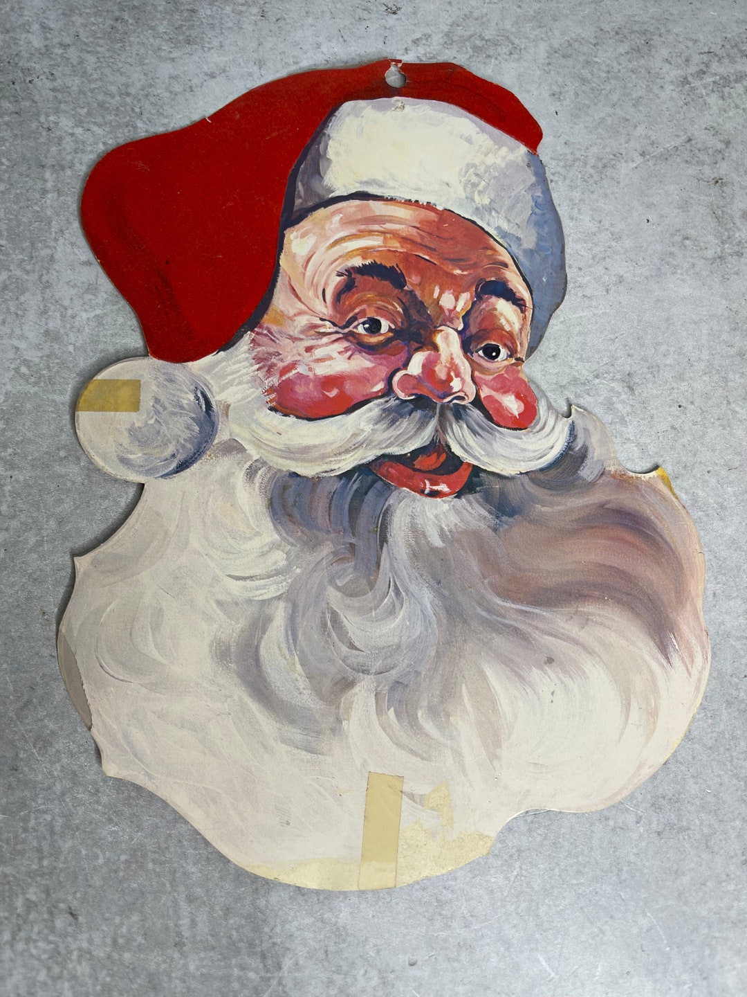 Vintage Die Cut Santa Head Face Christmas Decor Piece 13" Double-sided ...