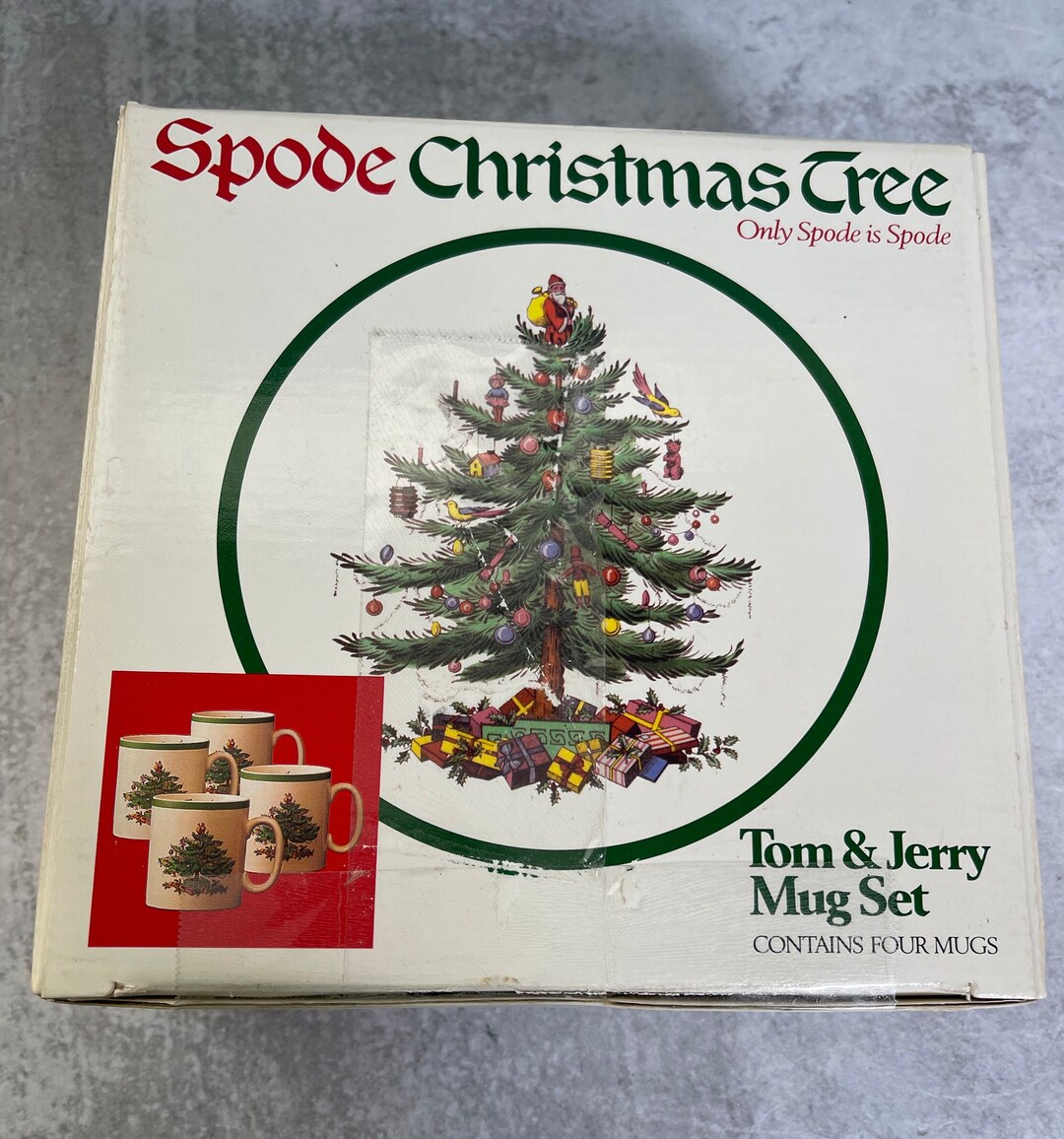Vintage Spode Tom & Jerry Mug Set of 4 Mugs New Open Box Christmas Tree ...