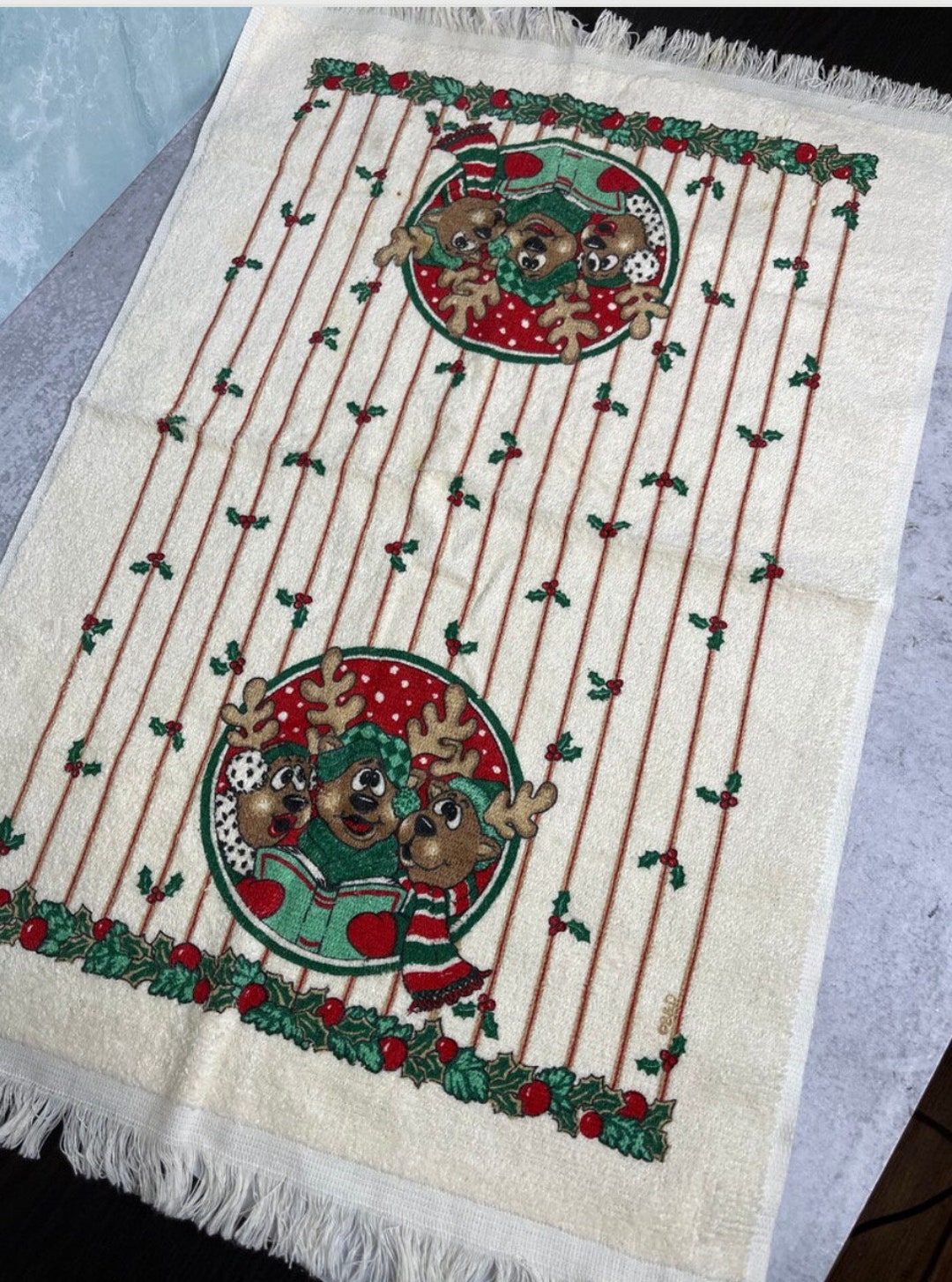 Vintage Christmas Reindeer Kitchen Hand Dish Tea Towel Terry Fringe - Etsy