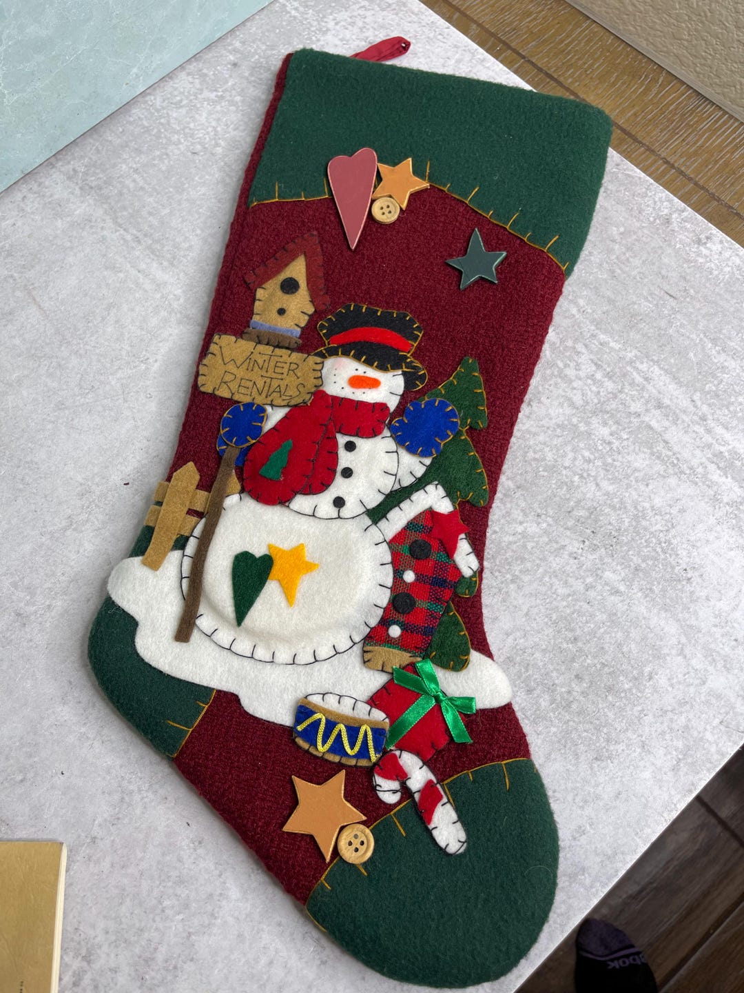 Vintage Prima Creations Snowman Christmas Applique Stocking Winter ...