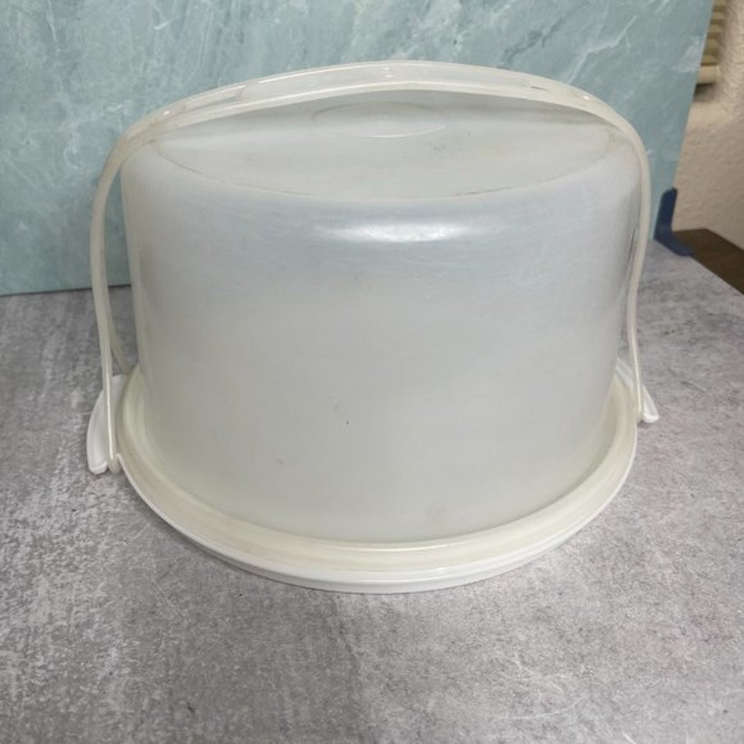 Vtg Tupperware White Sheer Round Cake Carrier Taker Saver W/handle 684 ...