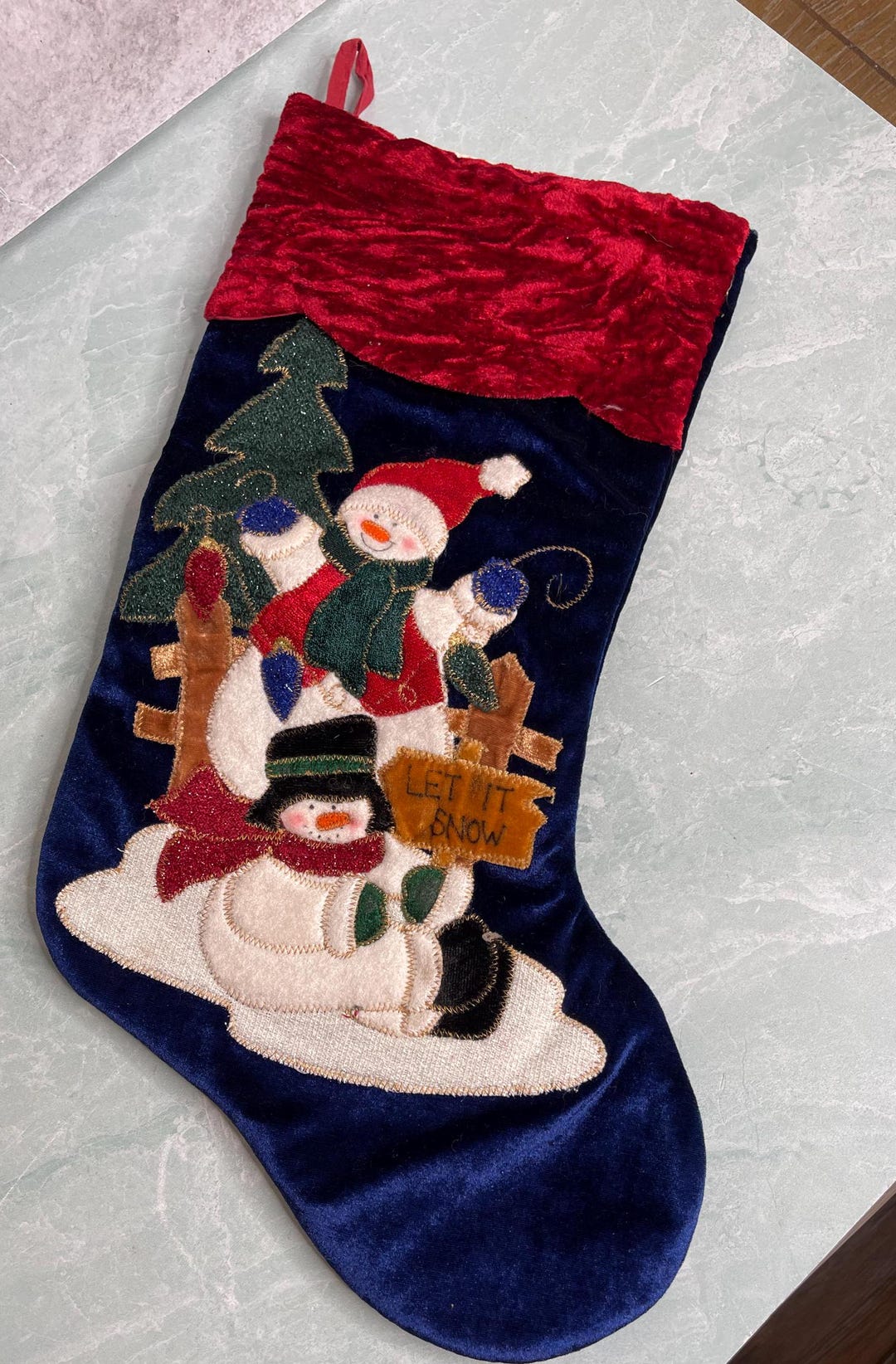 Vintage Prima Creations Snowman Christmas Applique Stocking Let It Snow ...