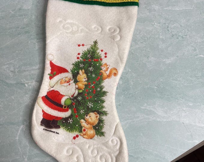 Vintage Ruth Morehead Felt Christmas Stocking Santa Tree Woodland ...
