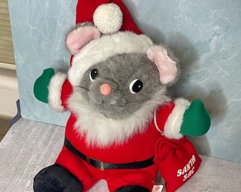 Vintage JC Penny Santa Mouse Plush - Etsy