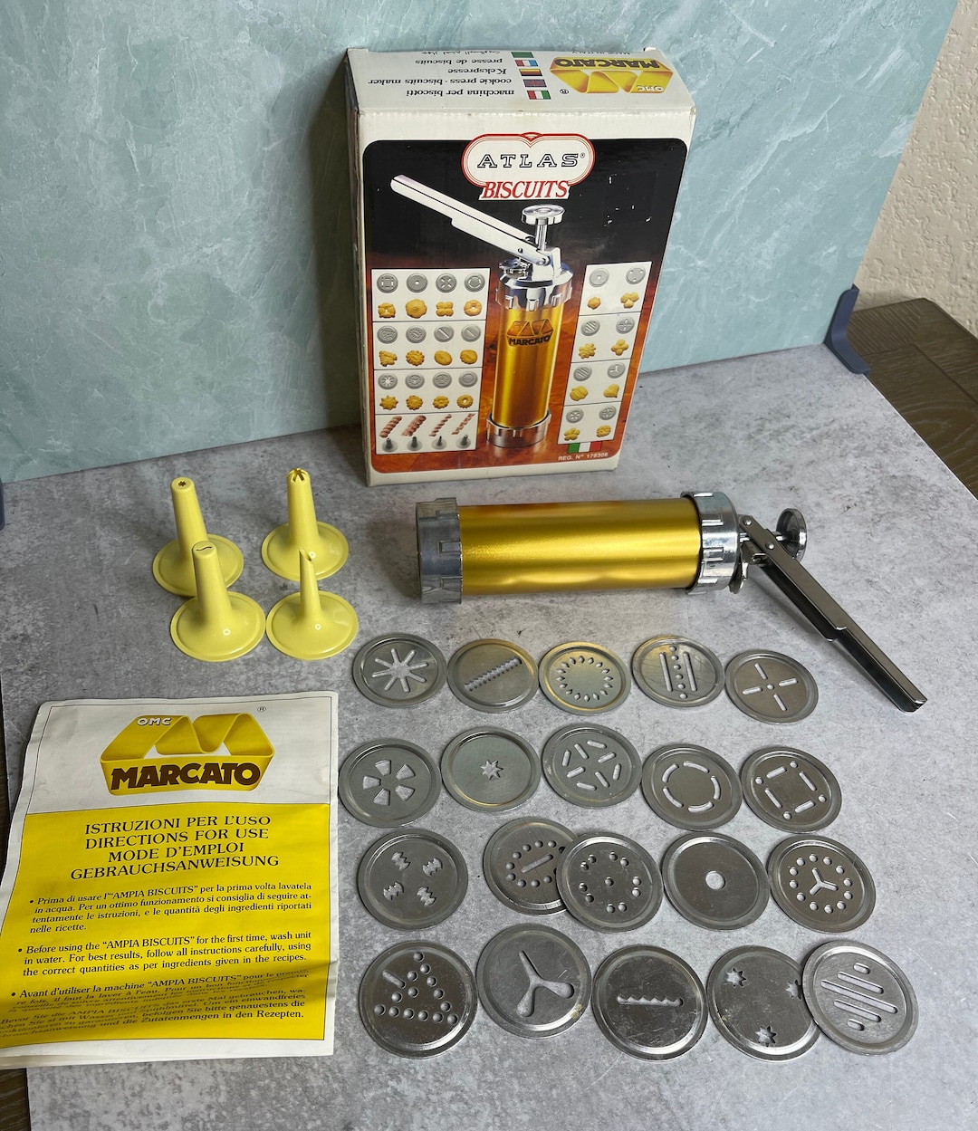 Vintage Marcato Atlas Biscuits Norpro Cookie Press Spritz With Discs ...