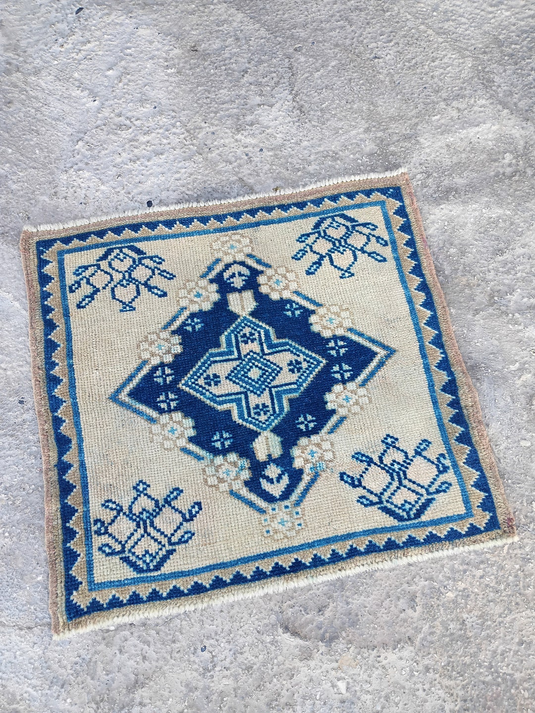 1'6"x1'8" FT Mini Rug, Blue Rug, 2x2 Handcrafted Door Mat Rug, 2x2 ...