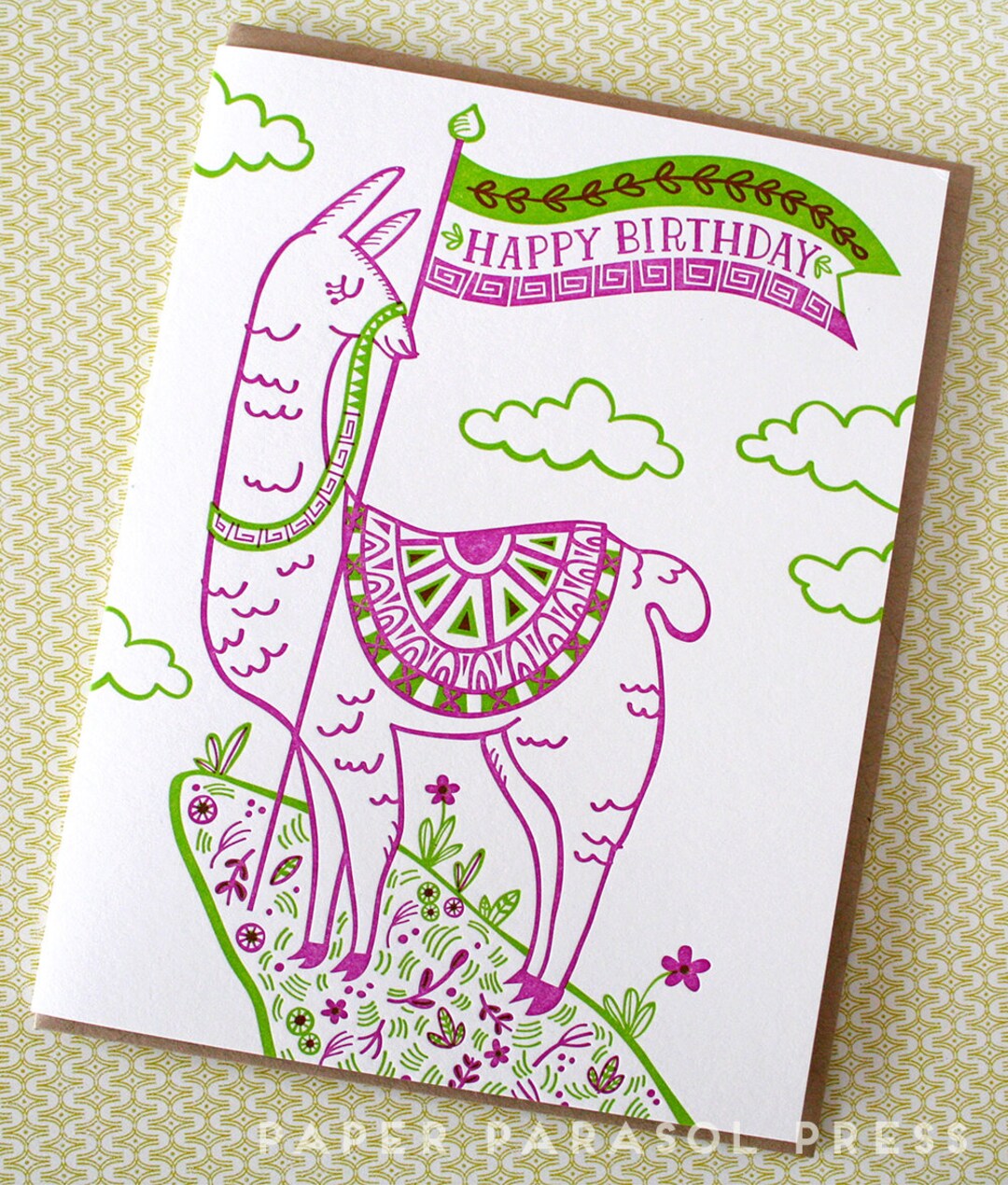 Happy Birthday Llama Letterpress Card - Etsy
