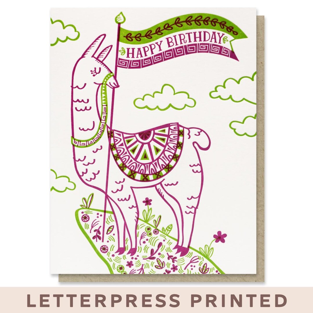 Happy Birthday Llama Letterpress Card - Etsy