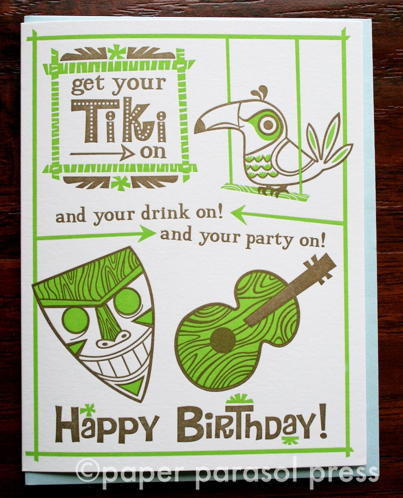 Happy Birthday Tiki Letterpress Printed Card - Etsy