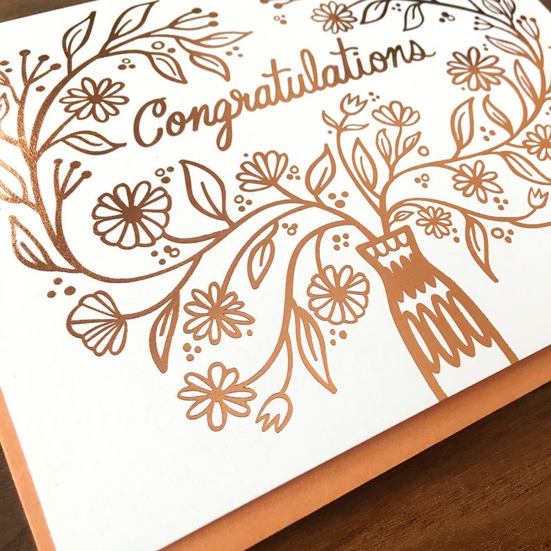 Congrats Bouquet Copper Foil Card - Etsy