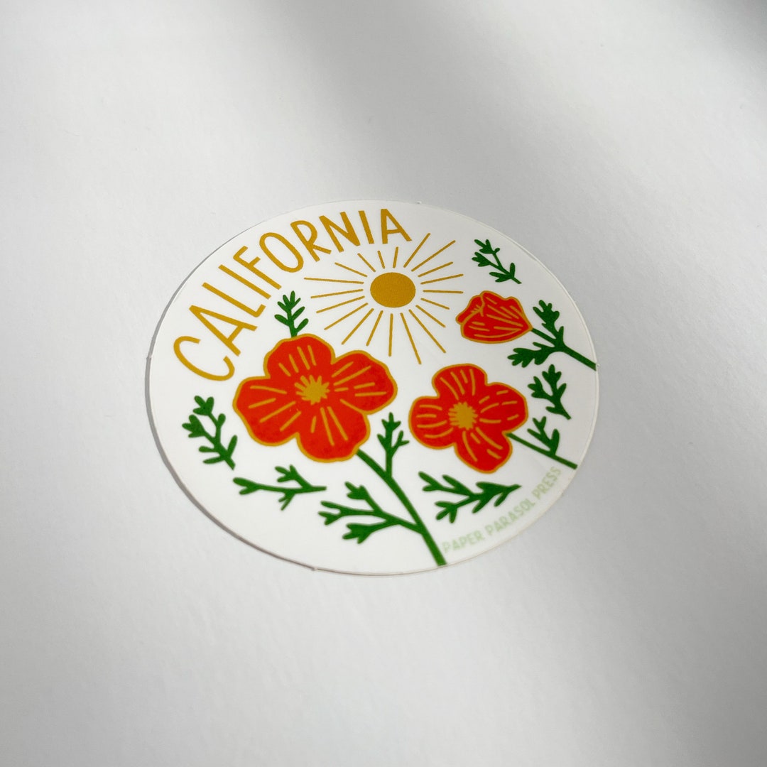California Poppy Sticker White, Decal for Water Bottle, Gift for ...