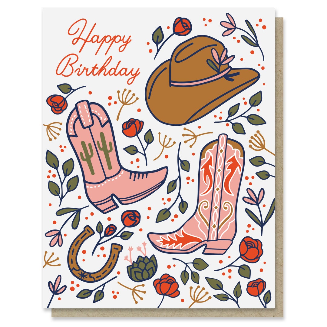 Western Rose Birthday Card, Gift for Her, Card for Friend, Country ...