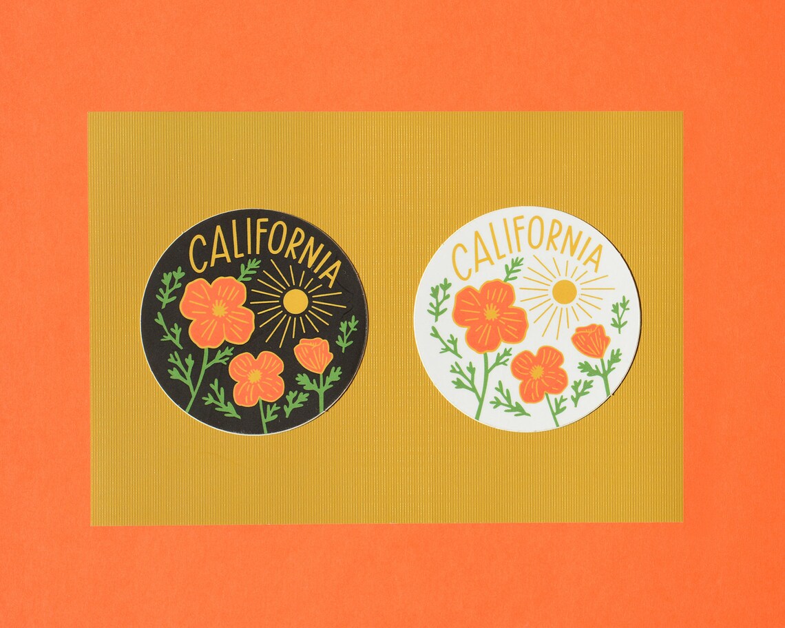 California Poppy Sun Sticker in Black Decal for Water Bottle - Etsy