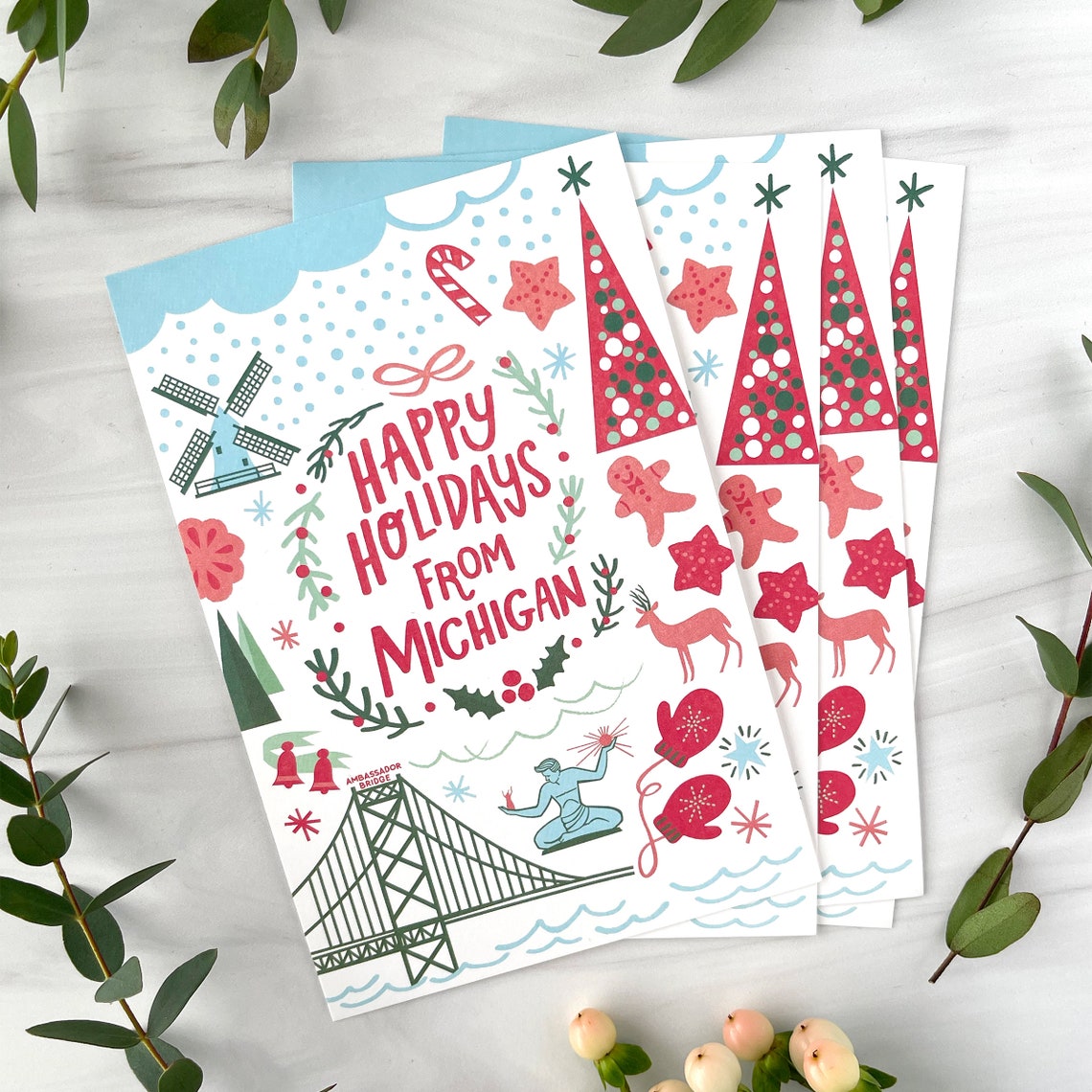 Michigan Holiday Postcards - 8 Pack - Etsy