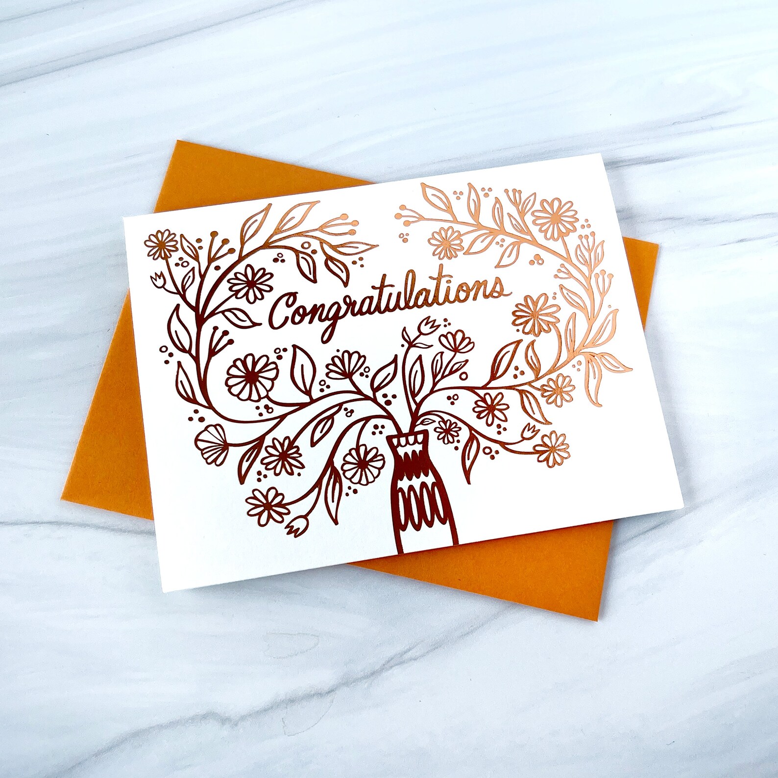 Congrats Bouquet Copper Foil Card - Etsy