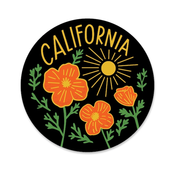 California Poppy Sun Sticker in Black Decal for Water Bottle - Etsy