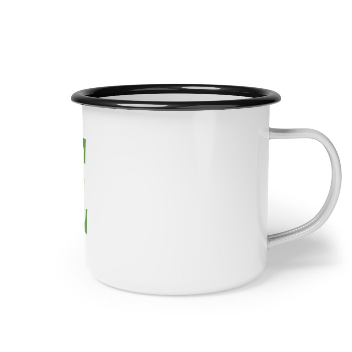 Enamel Mug, Custom Initial Green Font Personalized Coffee Cup, Rustic ...