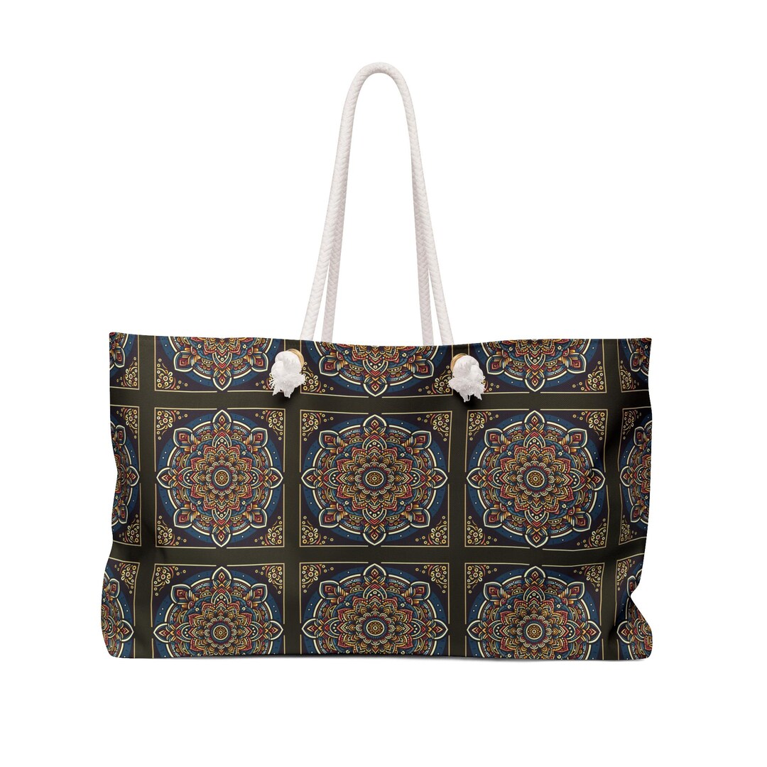 Beach Tote Bag Pattern, Sacred Geometry Oversize Gym Bag, Earth Tones ...