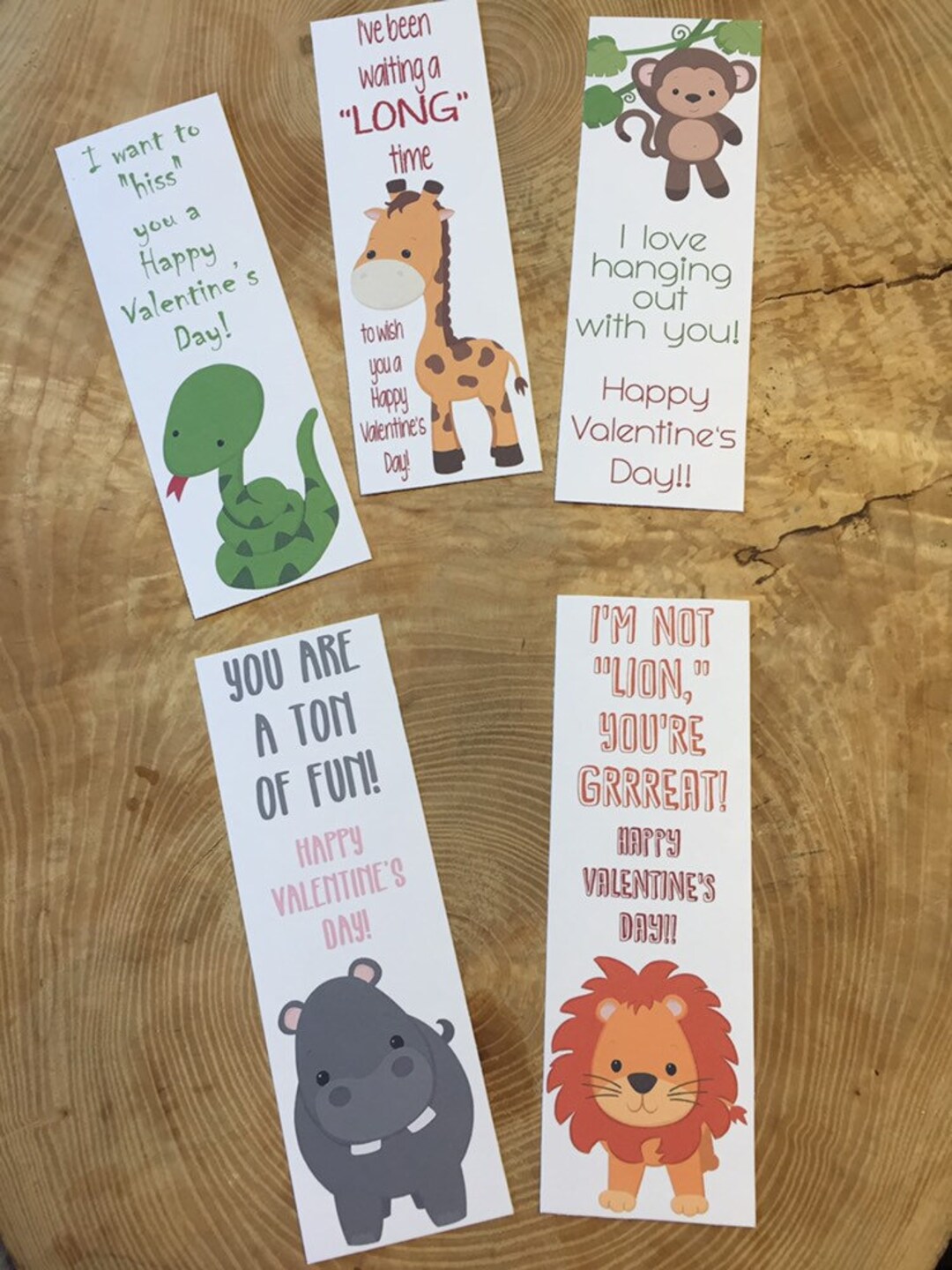 Jungle Animals Valentine's Day Bookmarks, Printable, Digital File ...