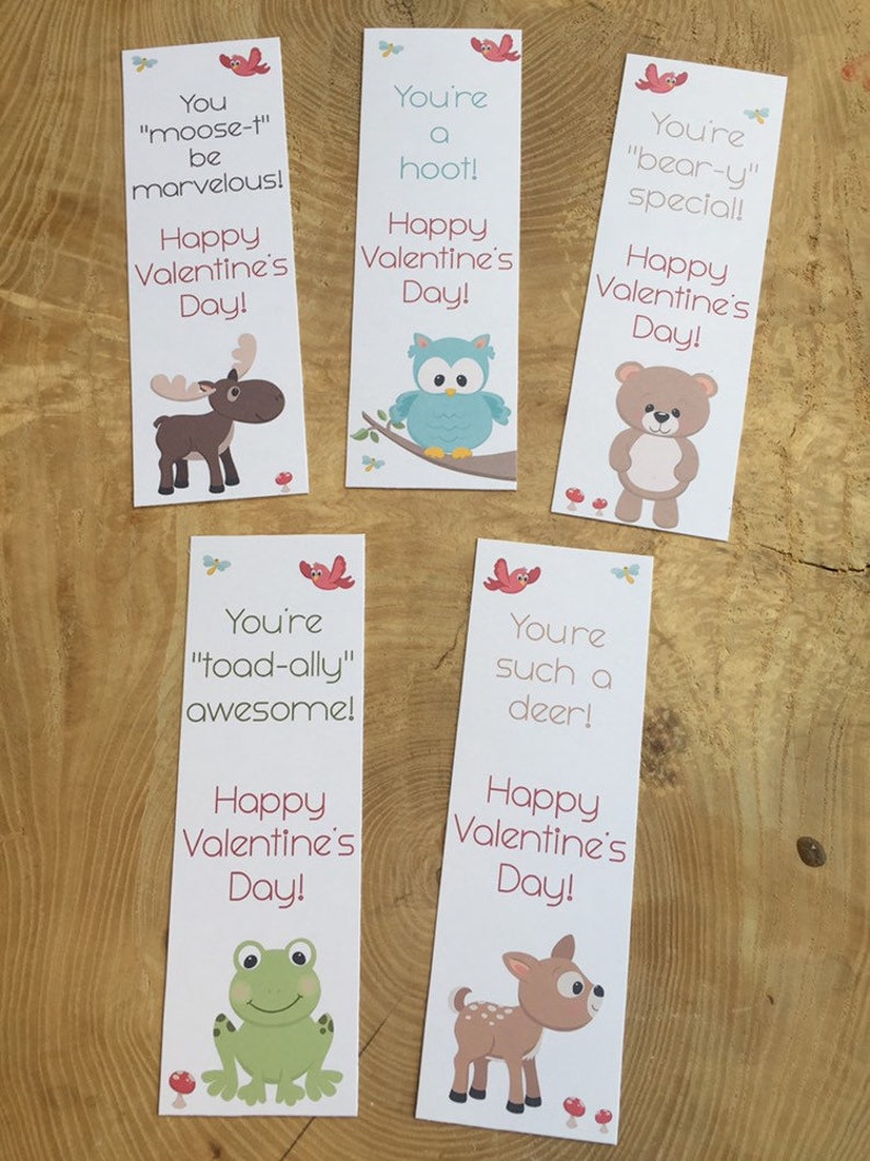 Cute Animals Valentine's Day Bookmarks Printable Digital | Etsy