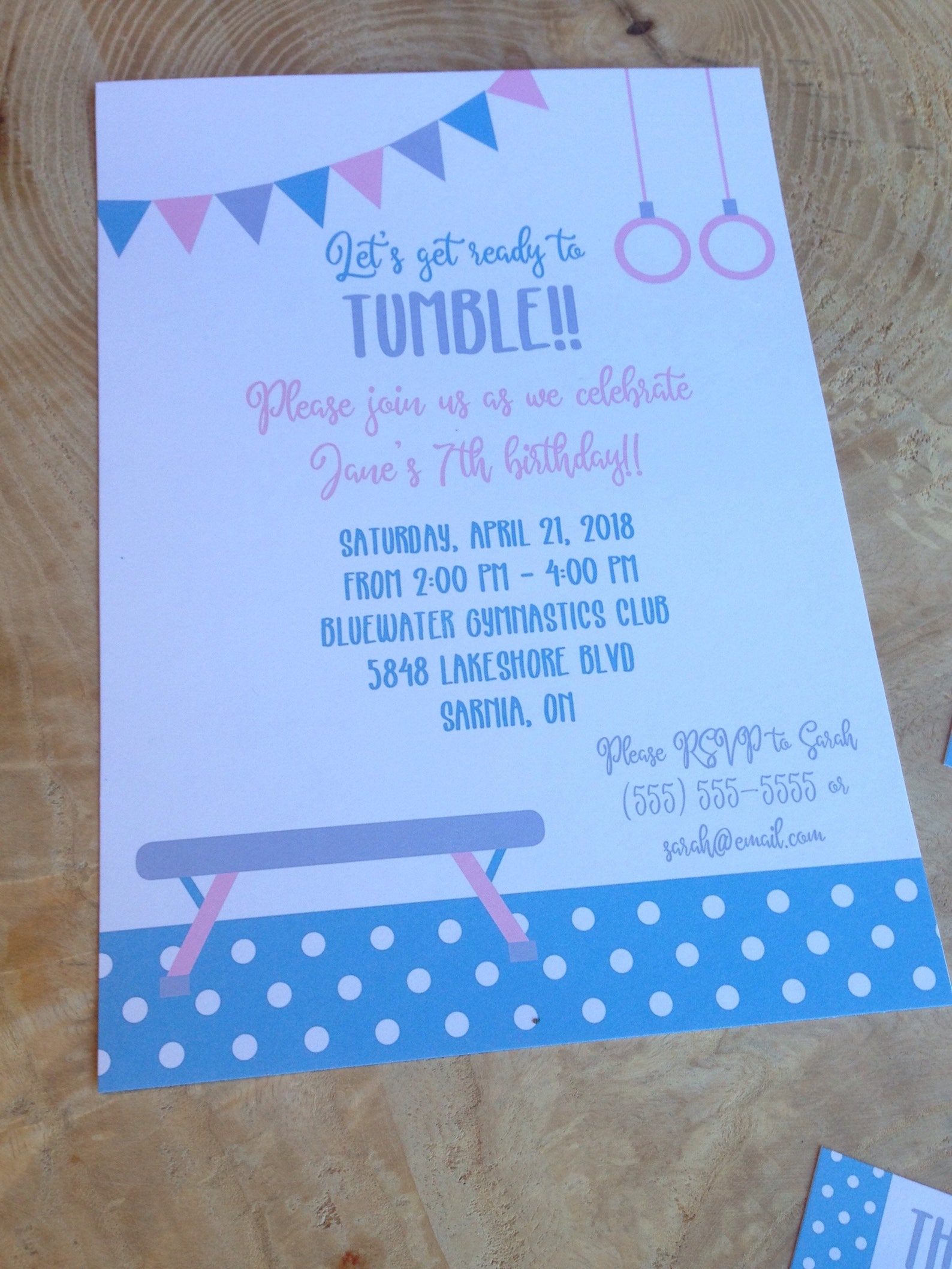 Gymnastics tumbling party invitation and thank you card favor | Etsy