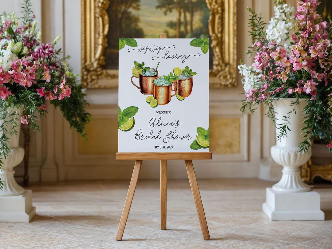 Sip, Sip, Hooray! Moscow Mule Bridal Shower Welcome Sign, Watercolor ...