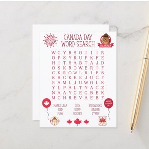 Canada Day Themed Word Search Printable Game,kids,instant Download ...