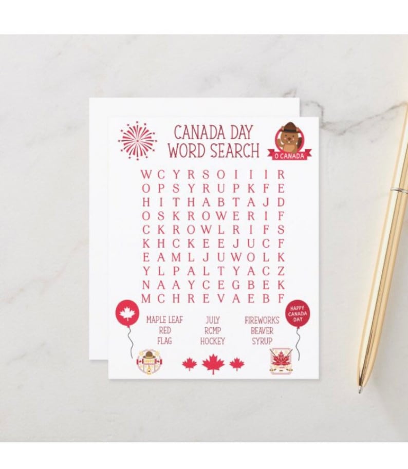 Canada Day Themed Word Search Printable Game,kids,instant Download ...