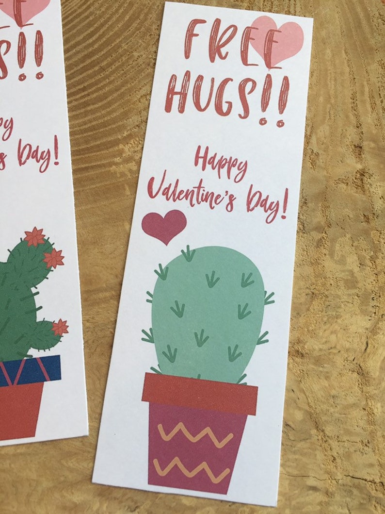 Free Hugs Cactus Valentine's Day Bookmarks Printable - Etsy