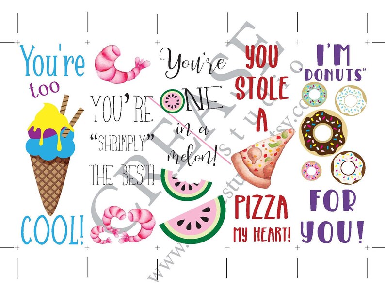 Food Valentine's Day Bookmarks Printable Digital File - Etsy