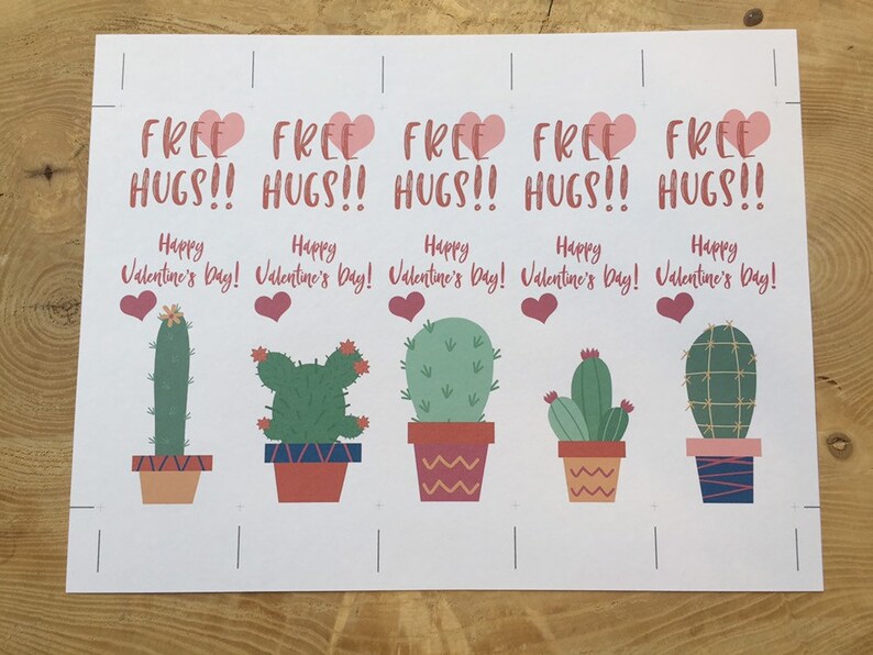 Free Hugs Cactus Valentine's Day Bookmarks Printable - Etsy
