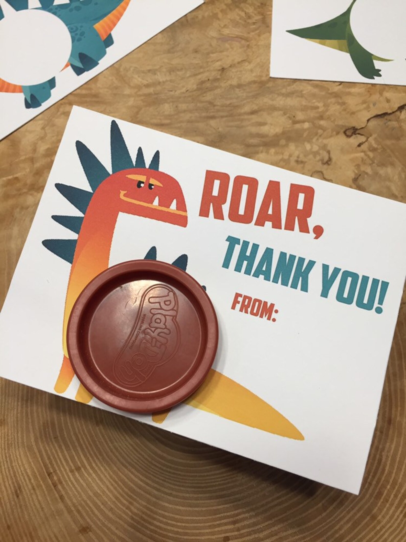 Dinosaur play doh favor card printable thank you cards party | Etsy