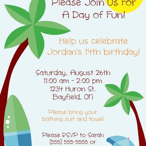 Surf, Summer, Sand, Beach, Birthday Party Invitation, 5"x7" Printable ...