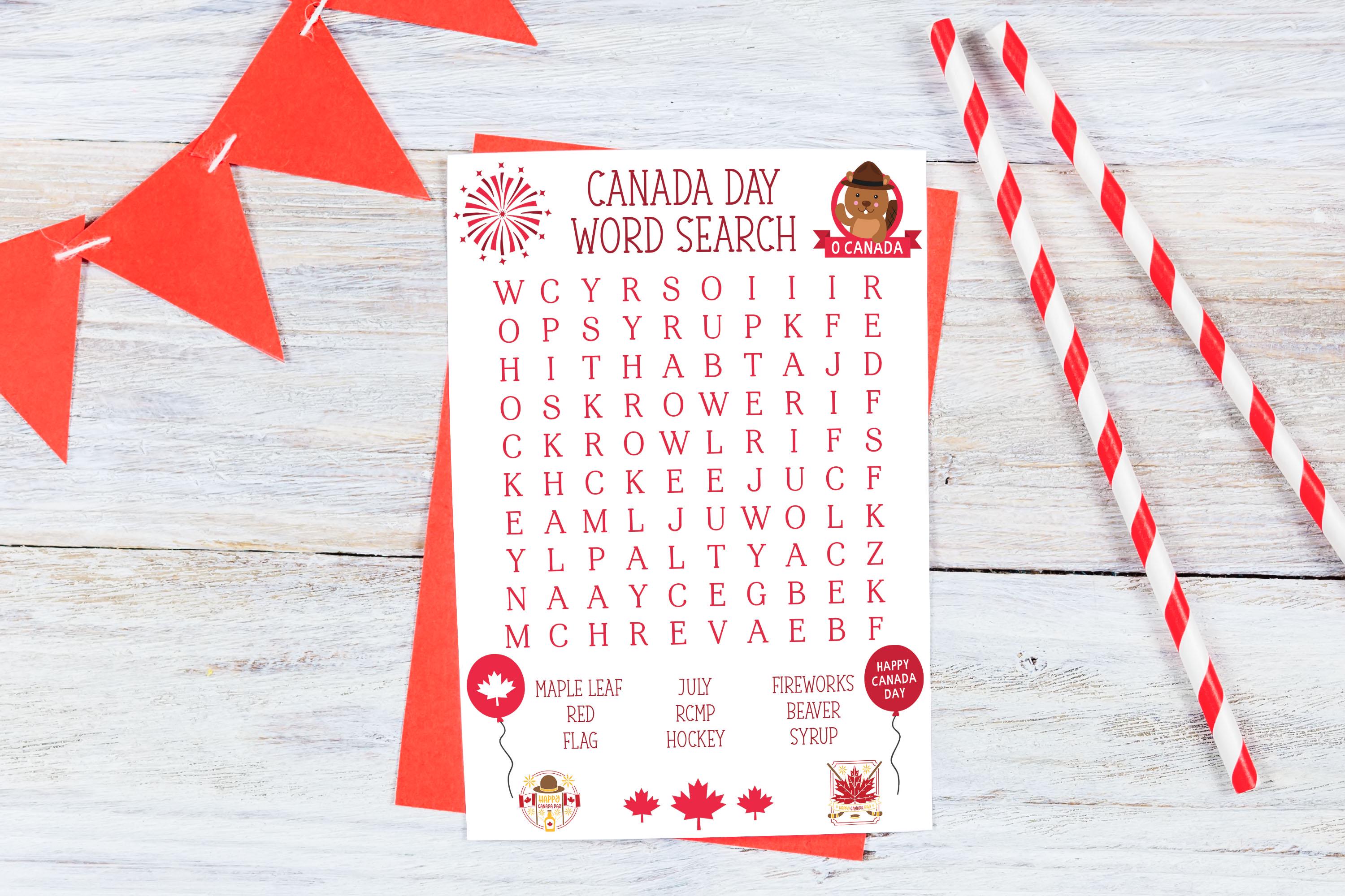 Canada Day Themed Word Search Printable Game,kids,instant Download ...