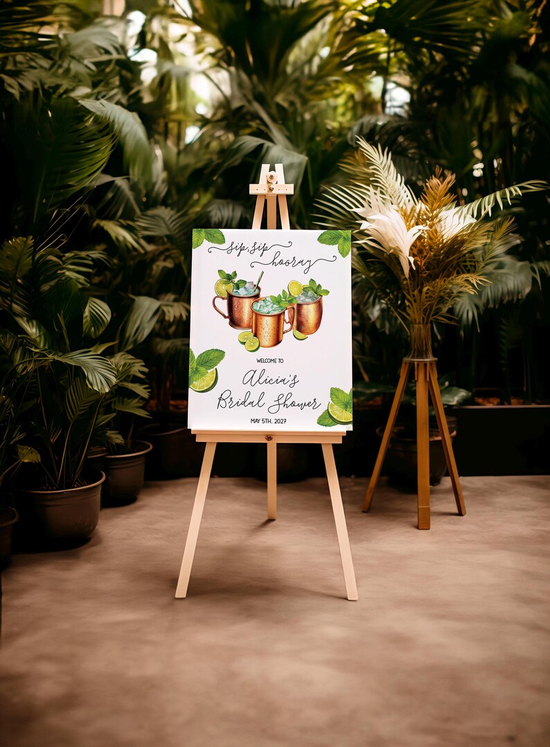 Sip, Sip, Hooray! Moscow Mule Bridal Shower Welcome Sign, Watercolor ...