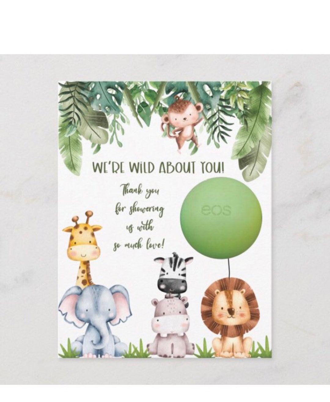 We're Wild About You! Safari Animals Baby Shower Favor Thank You Cards for EOS Lip Balm ...