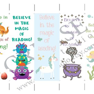 Believe in the Magic of Reading, Printable Bookmarks, Unicorn, Monsters ...
