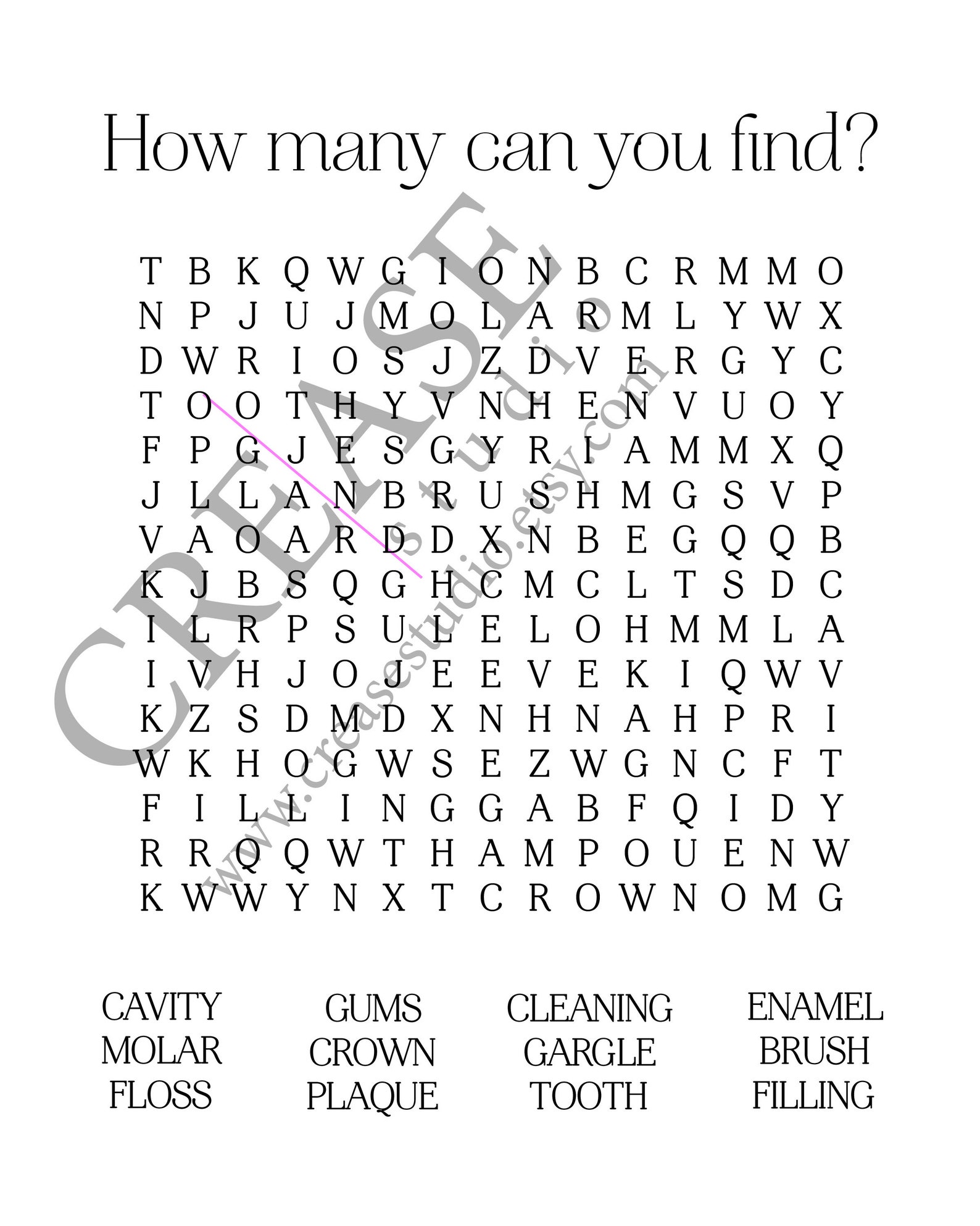 Dental Word Search 18x24 Printable Dentist's - Etsy