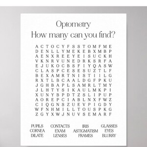 At the Optometrist's Office Word Search 8"x10" Printable, Waiting Room ...